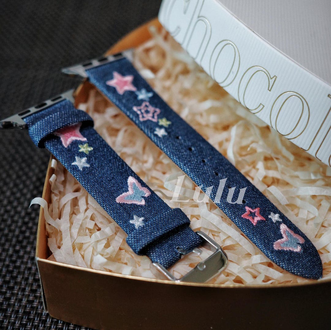 Embroidered Denim Apple Watch Band • Butterfly & Star Design ...