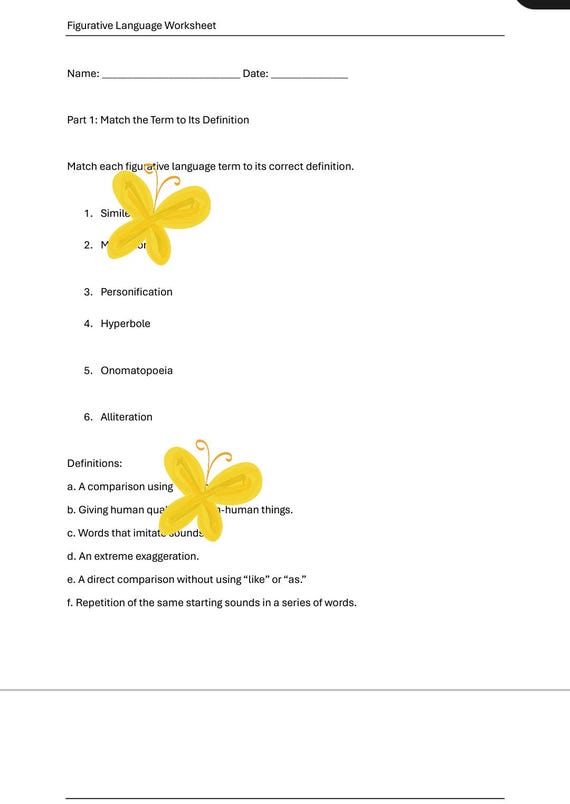 Figurative Language Quiz Worksheet