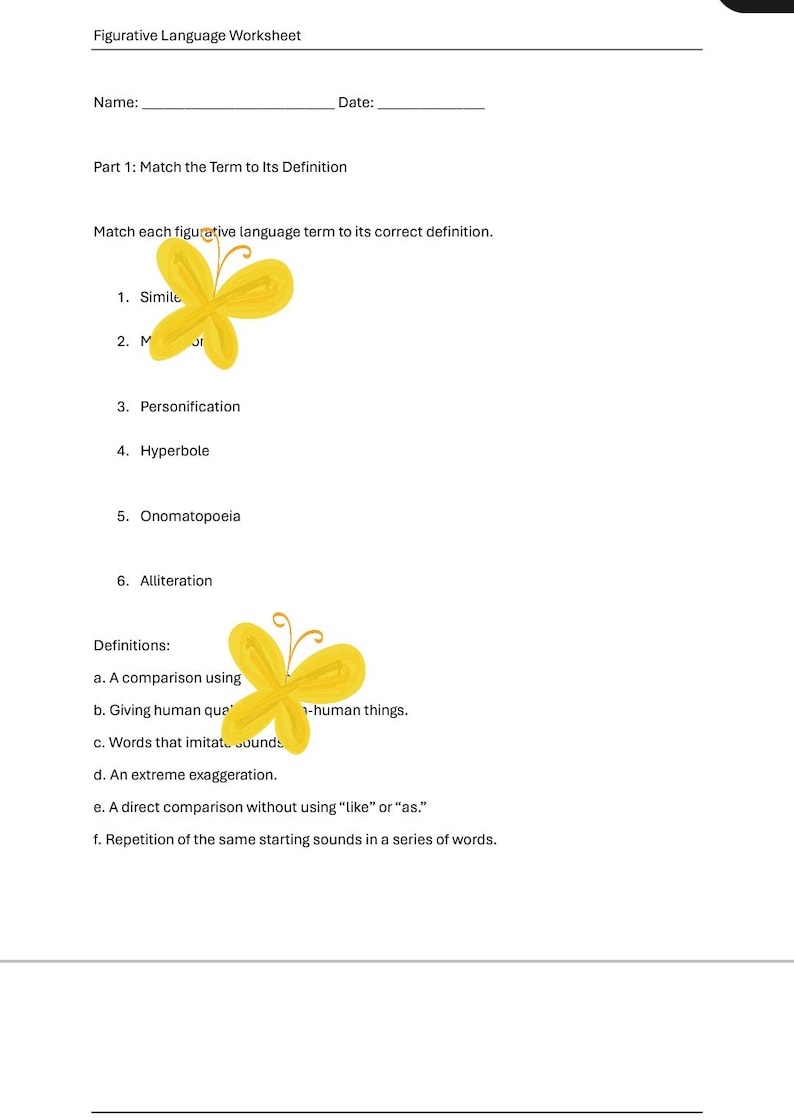 Figurative Language Worksheet - Etsy