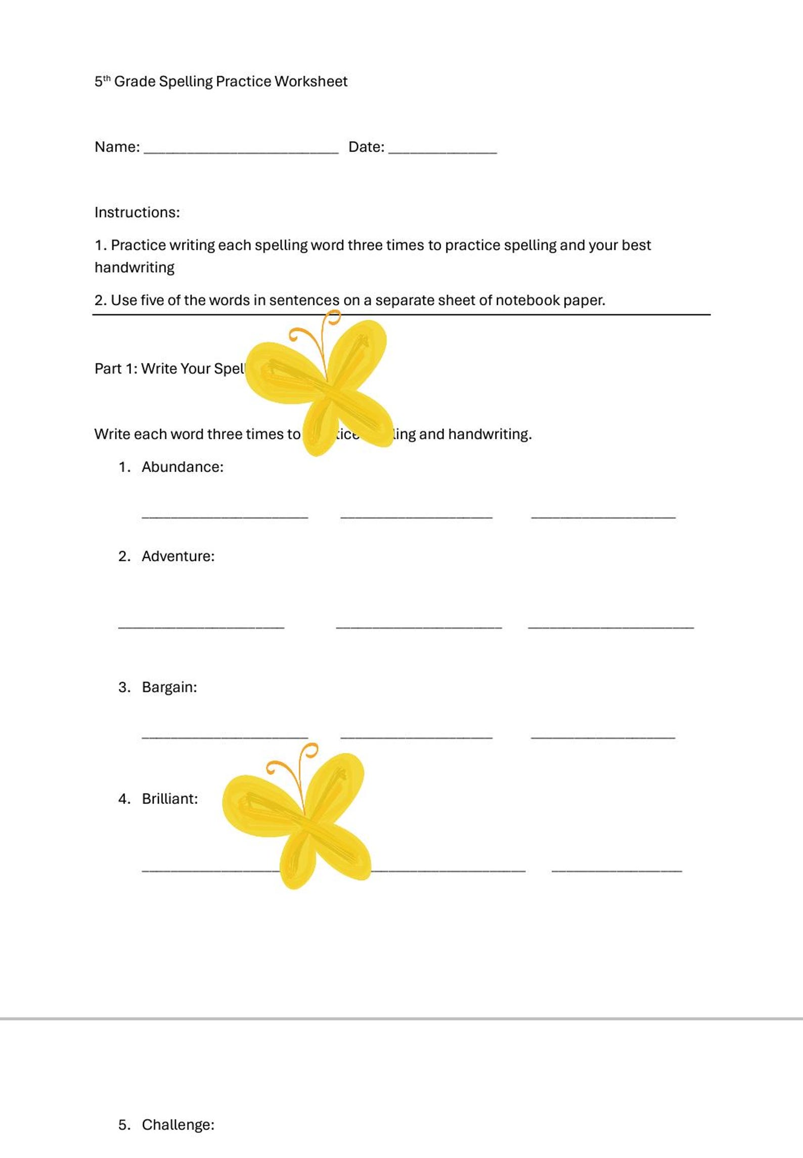 5th Grade Spelling Practice Worksheet - Etsy