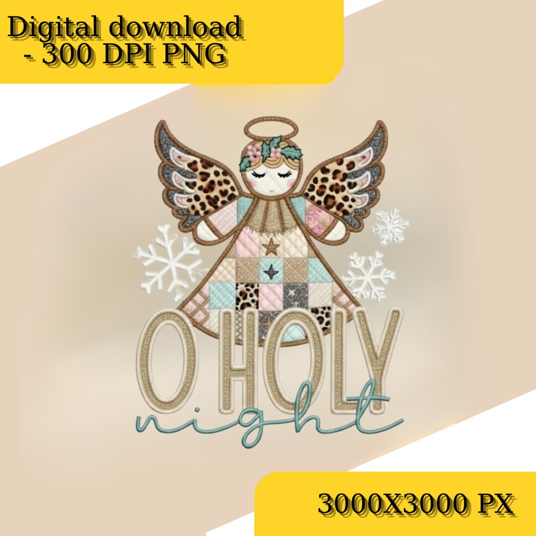O Holy Night Angel Faux Embroidery Christmas PNG Trendy Holiday Shirt ...