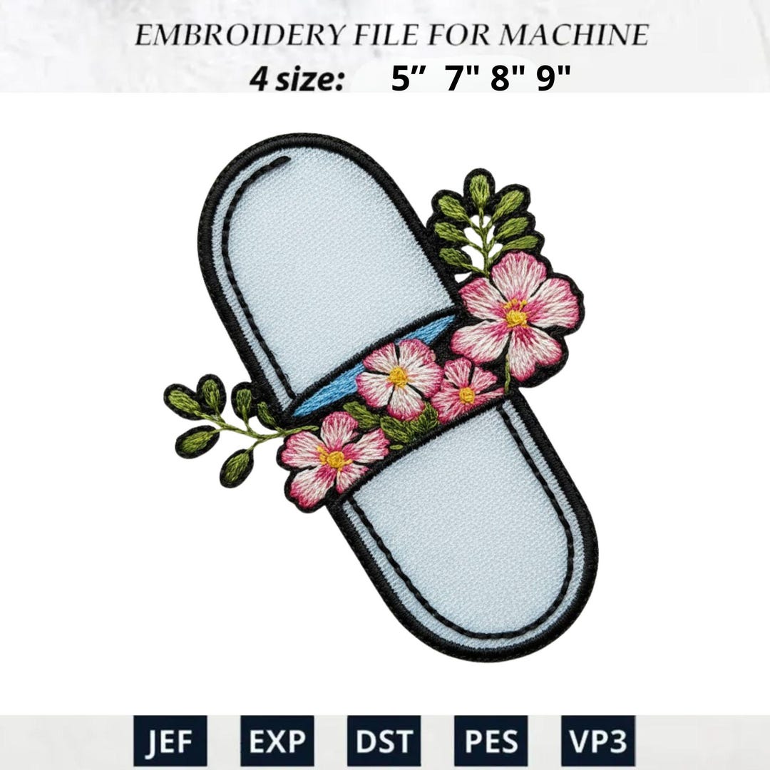 Cute Flower Capsule Embroidery File Aesthetic Pill Machine Embroidery ...