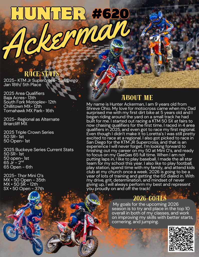 Motocross Resume. All Sports Resume - Etsy