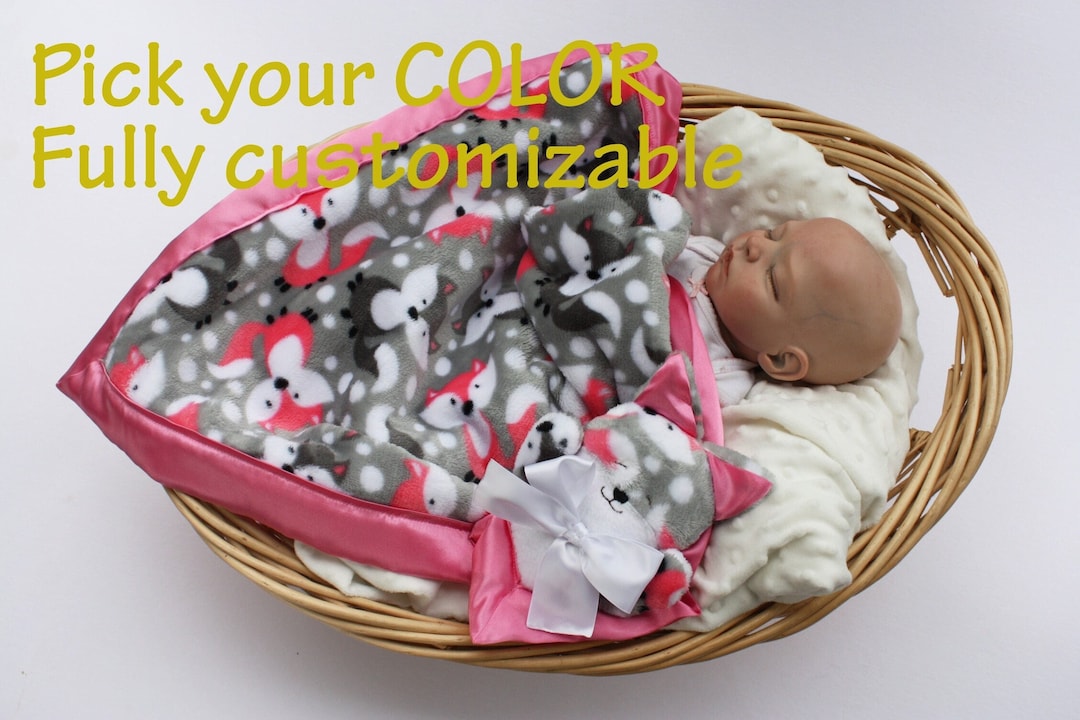 Pink and Gray Fox Security Blanket Baby Blanket Baby Blanket - Etsy