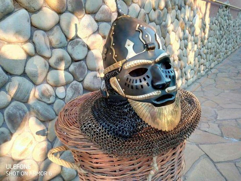 Samurai Warrior Helmet With Beard Mask – Handmade Japanese Armor ...