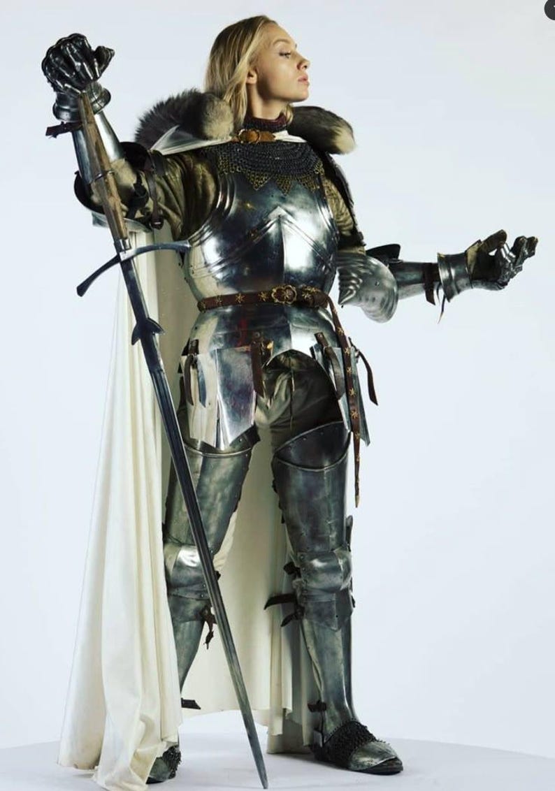 Lady Medieval Knight Armor – Full Steel Plate Gothic Suit With Cap ...