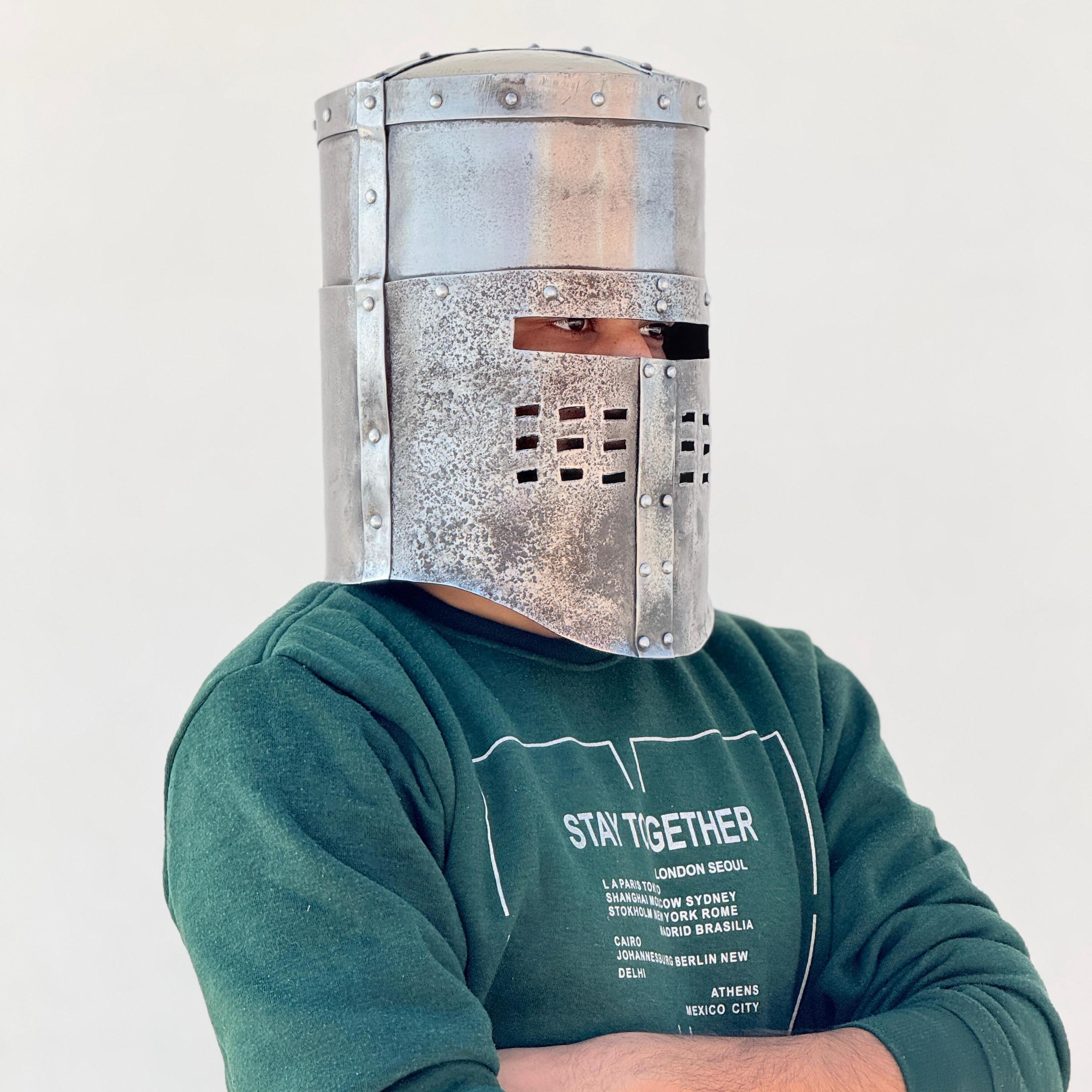 Medieval Black Knight Monty Steel Helmet Battle-ready Iron Armor Steel ...