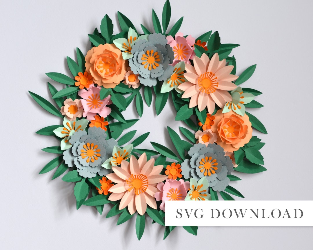 Spring Paper Flower Wreath SVG Download DIY Decorations - Etsy
