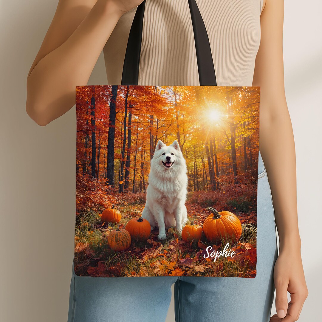 Samoyed Personalized Tote, Custom Dog Art Gift, Fall Pet Lover Bag - Etsy