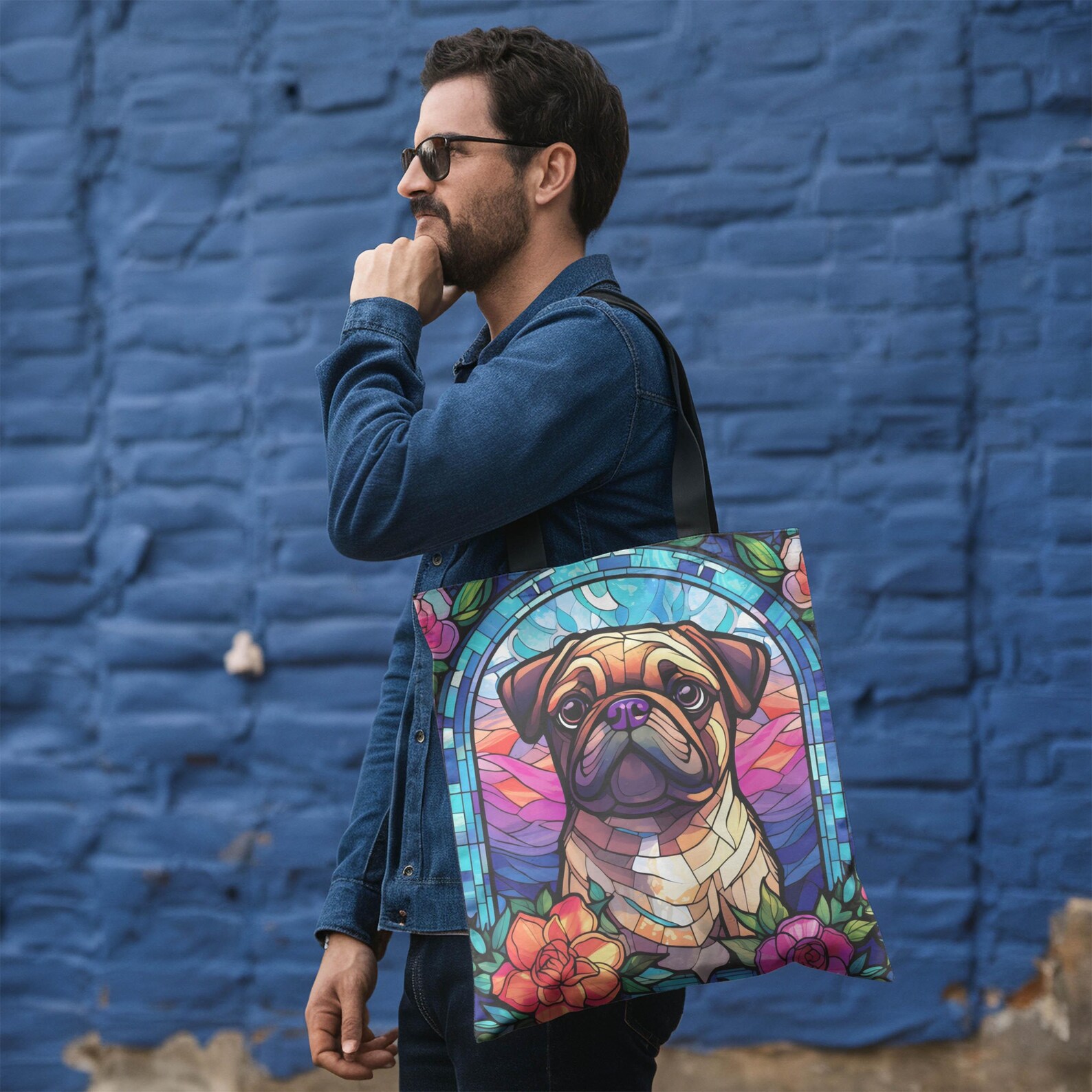 Pug Dog Tote Bag, Stained Glass Art, Pet Lover Gift - Etsy México