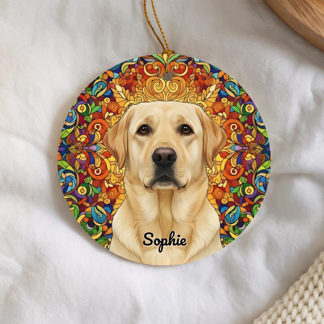 Yellow Lab Ornament, Stained Glass Art, Personalized Labrador Dog Lover ...