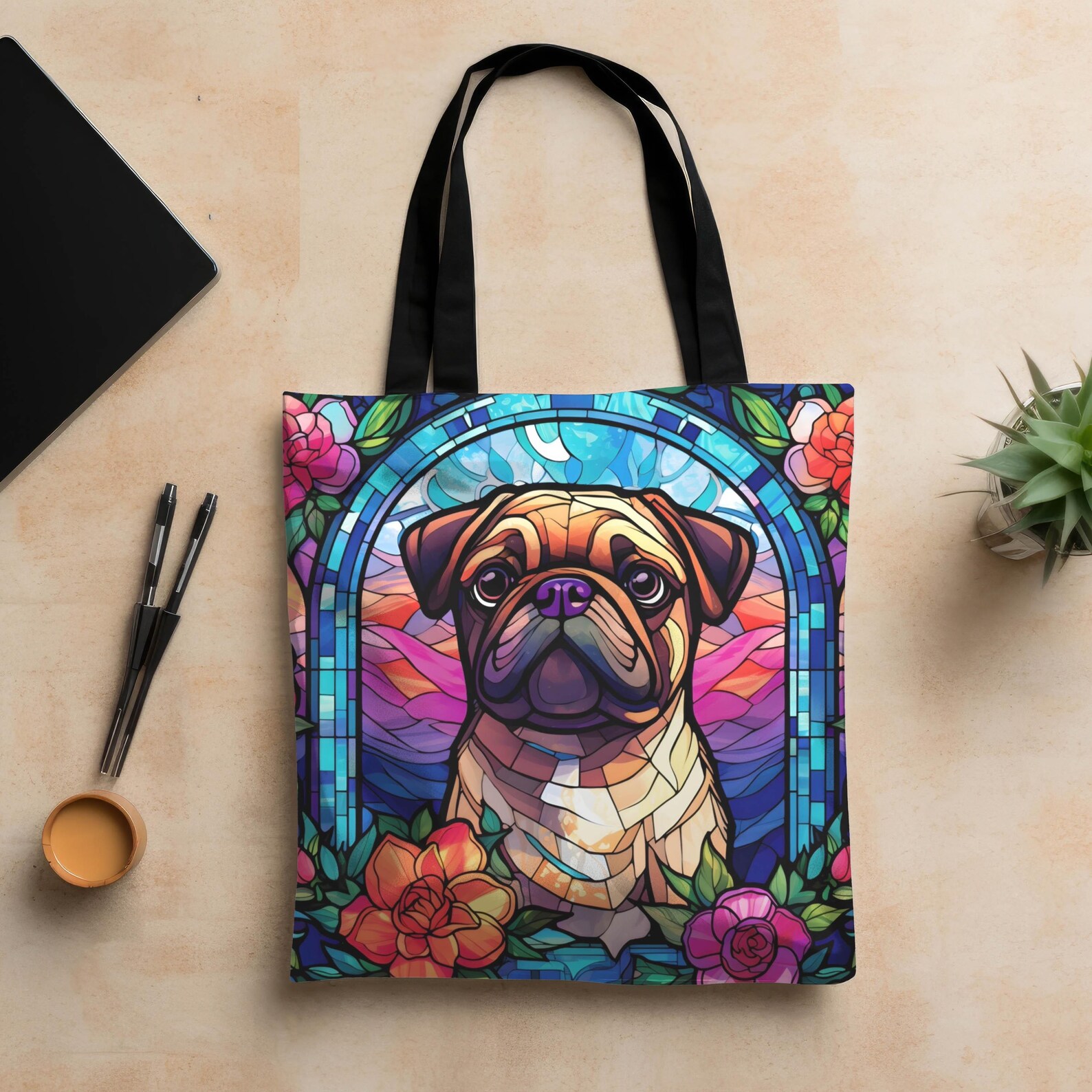 Pug Dog Tote Bag, Stained Glass Art, Pet Lover Gift - Etsy México