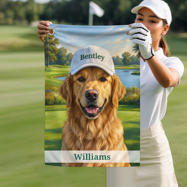 Custom Golden Retriever Dog Golf Towel, Personalized Gift for Dog Dad ...