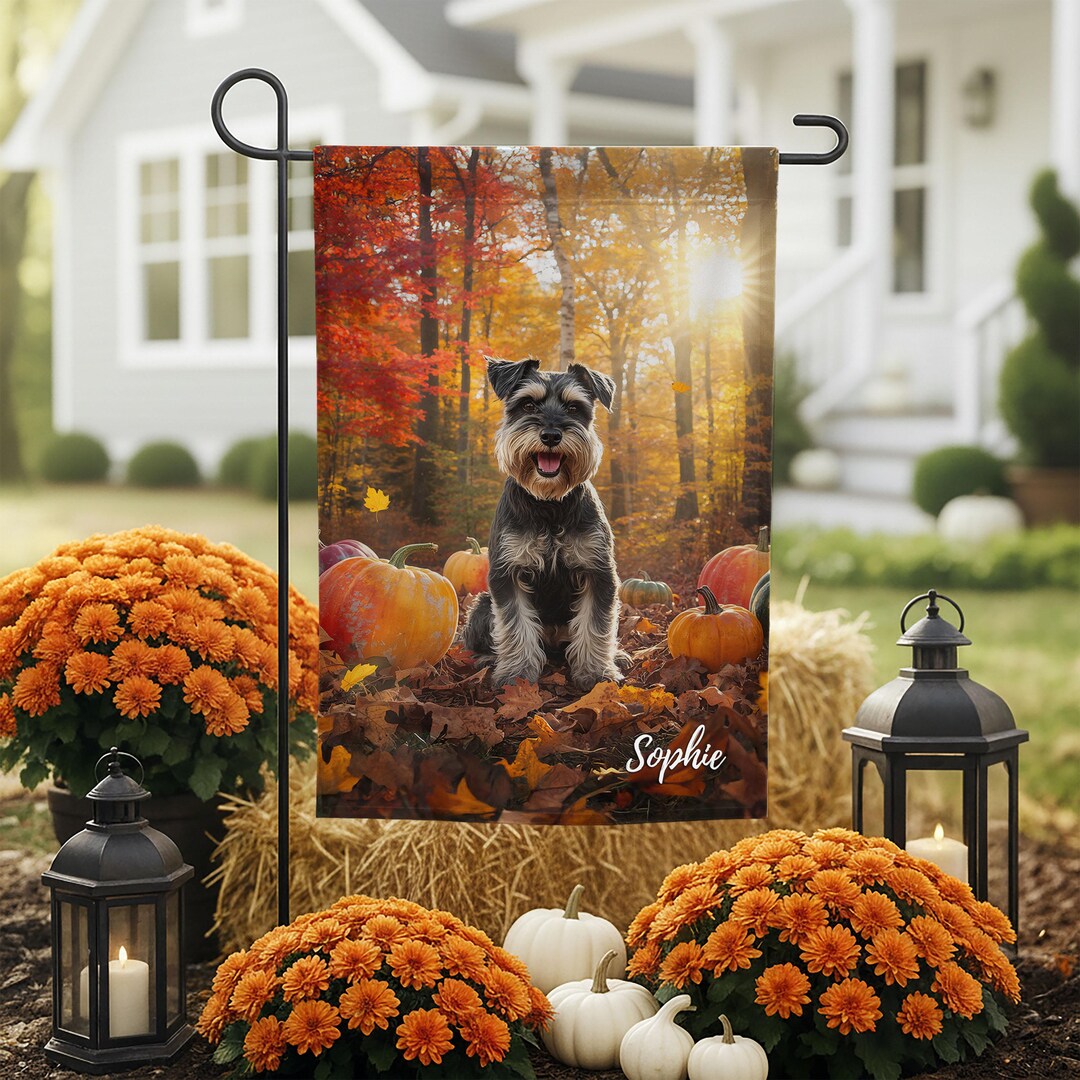 Miniature Schnauzer Personalized Garden Flag, Custom Dog Art Portrait ...