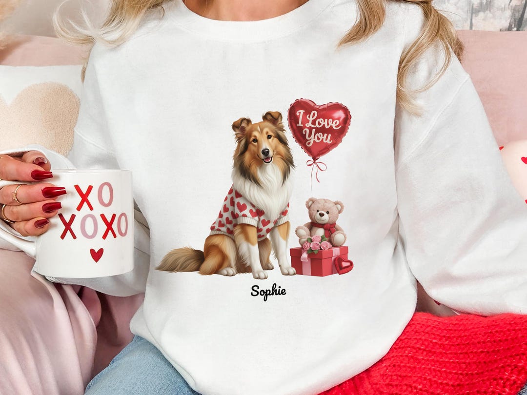 Shetland Sheepdog Valentine Sweatshirt, Personalized Sheltie Dog Mom ...