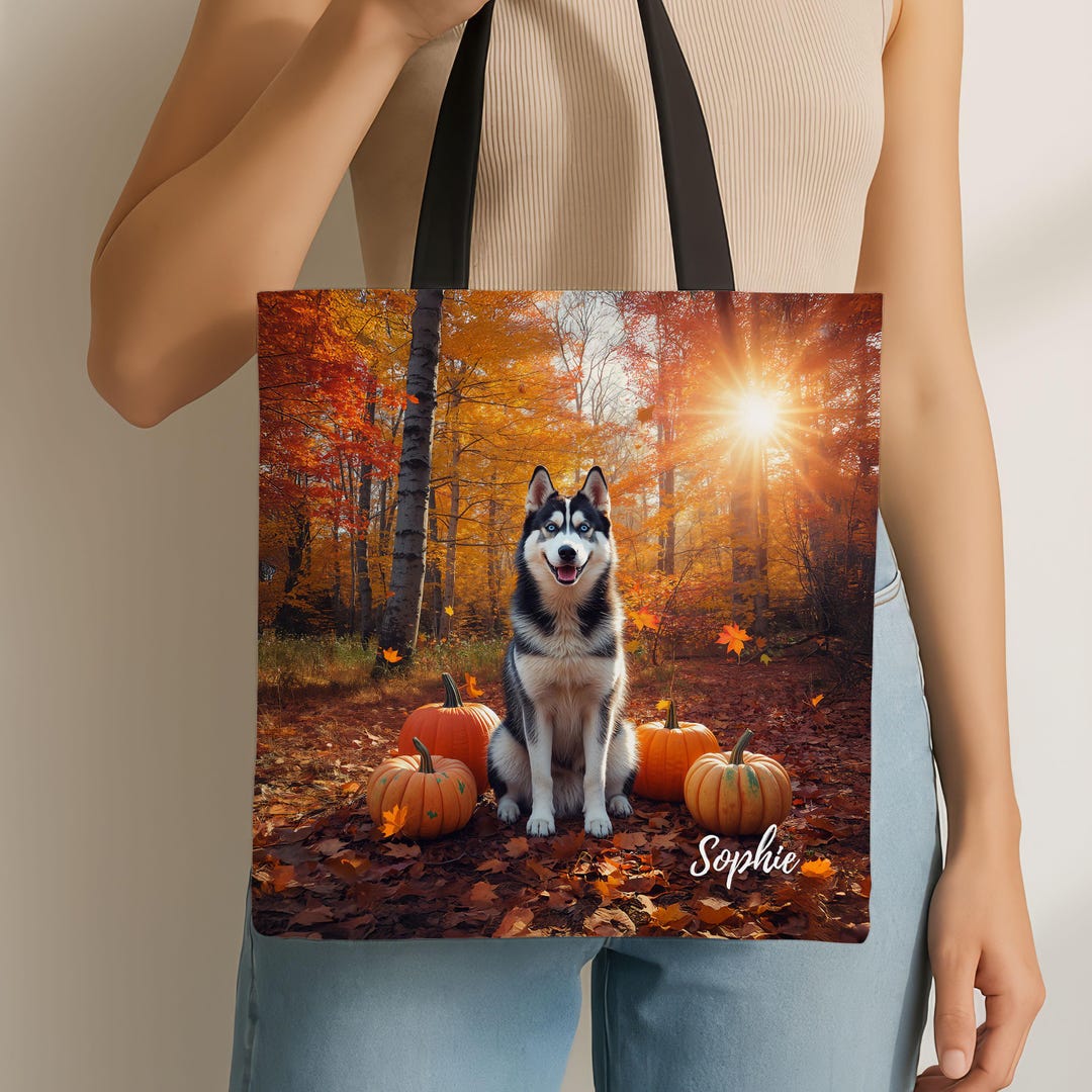 Siberian Husky Personalized Tote, Custom Dog Mom Gift, Fall Pet Purse ...