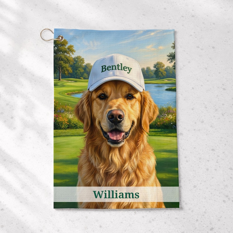 Custom Golden Retriever Dog Golf Towel, Personalized Gift for Dog Dad ...