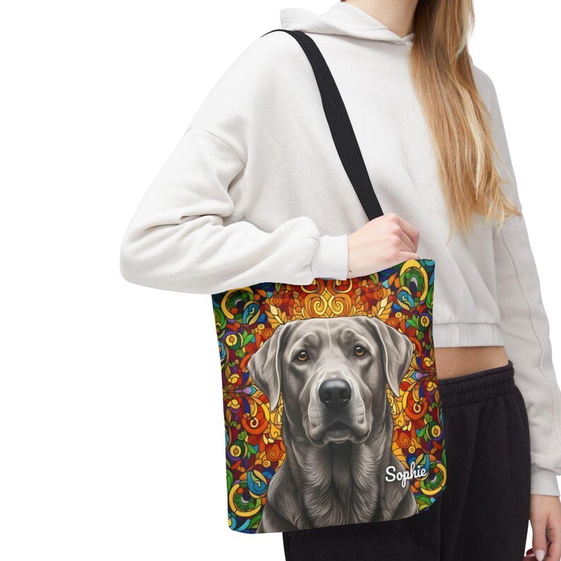 Silver Lab Tote Bag, Personalized Labrador Dog Lover Gift, Stained ...
