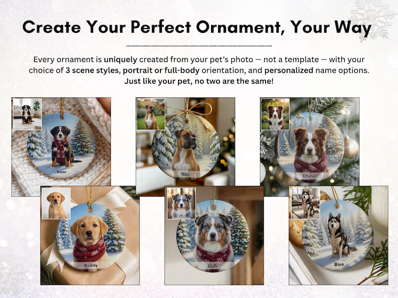 Custom Dog Ornament – Personalized Pet Portrait Christmas Gift – Photo ...