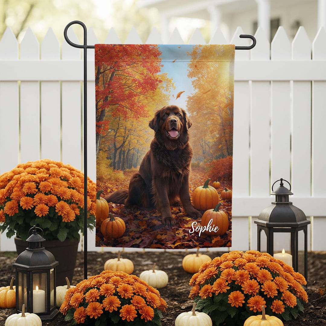Newfoundland Personalized Garden Flag: Brown Newfie, Custom Dog Art ...