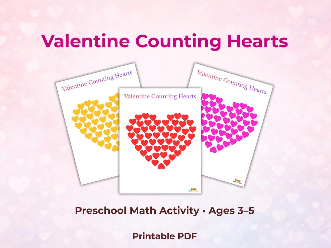 Valentine Counting Hearts Printable | Preschool Math Activity | Heart ...