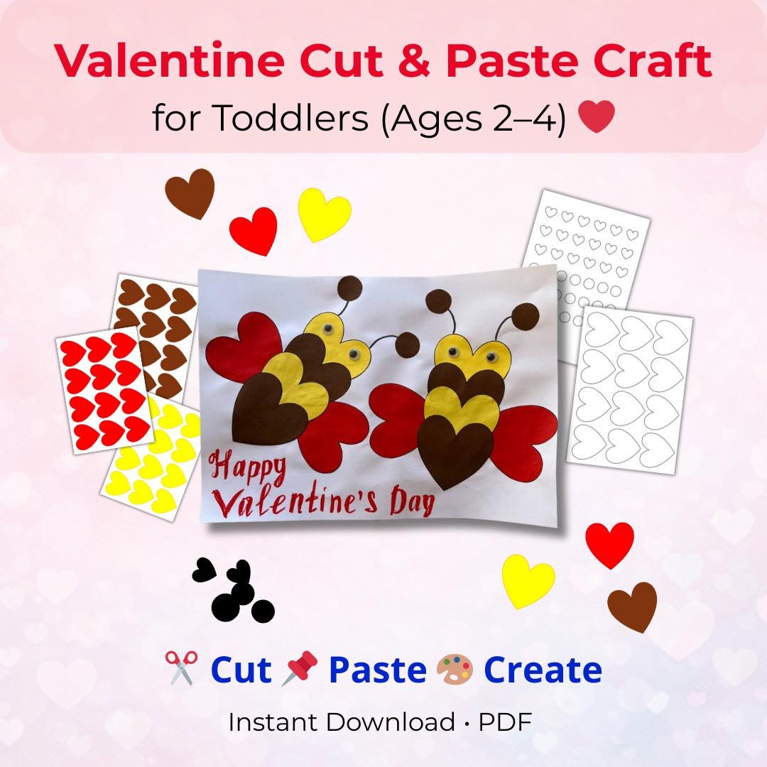 Valentine Cut and Paste Craft for Toddlers | Heart Shape Activity ...