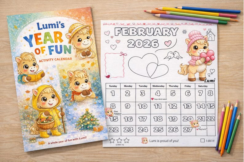 Printable Kids Activity Calendar 2026 - Lumi’s Year of Fun - Etsy UK