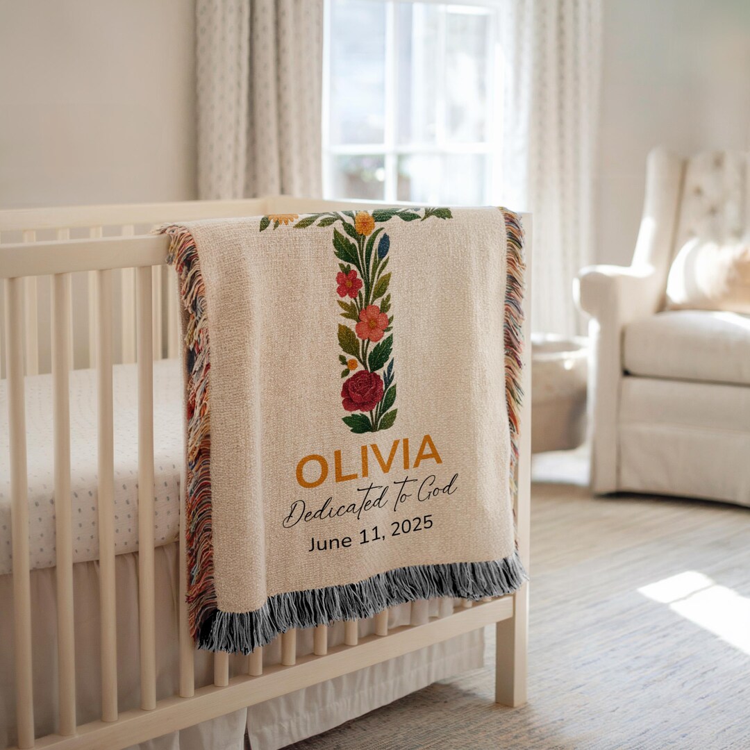 Personalized Baptism Blanket for Baby Girl, Custom Woven Christening ...