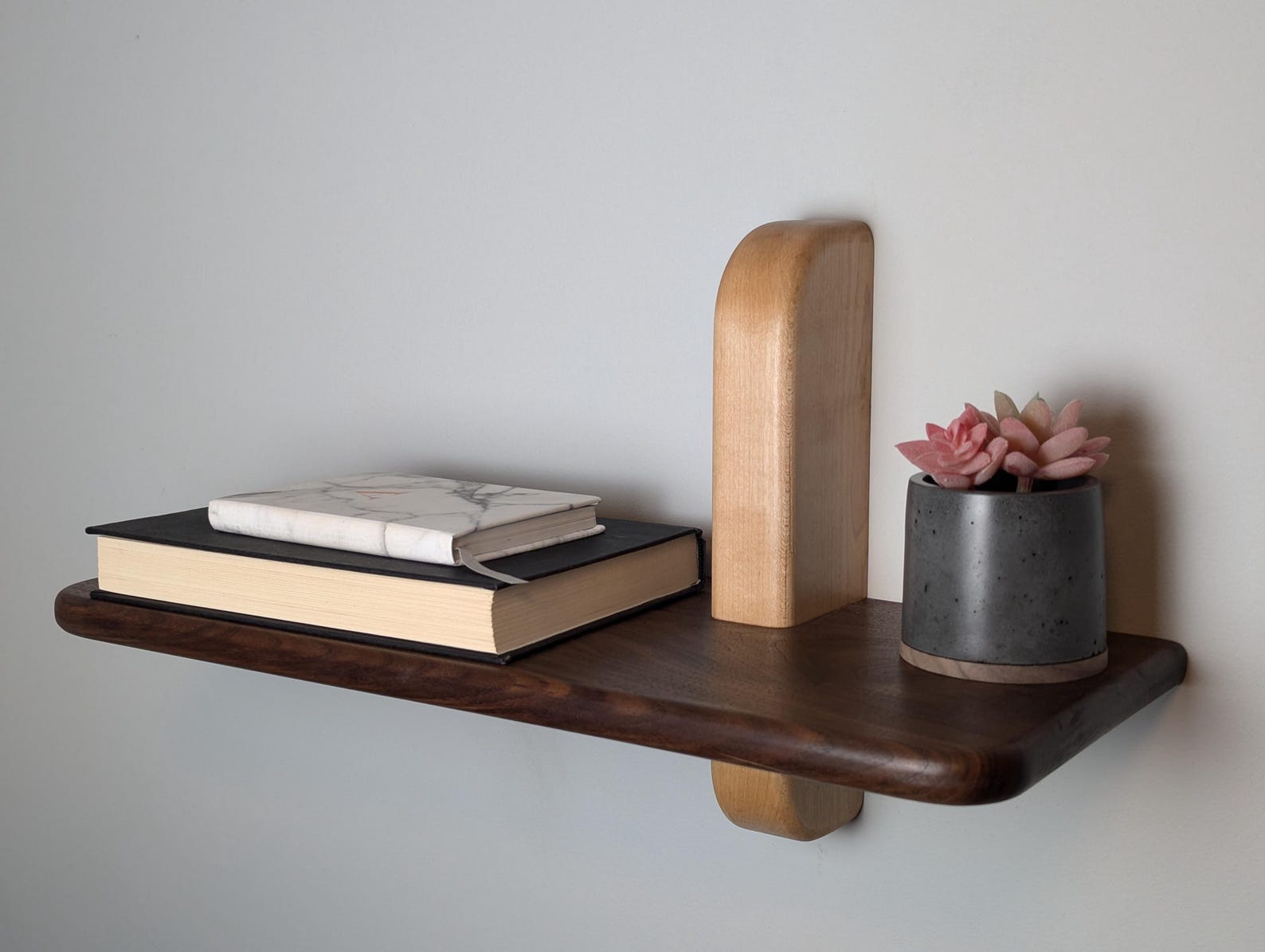 Walnut and Maple Floating Shelf-asymmetrical Shelf-plant Shelf-entry ...