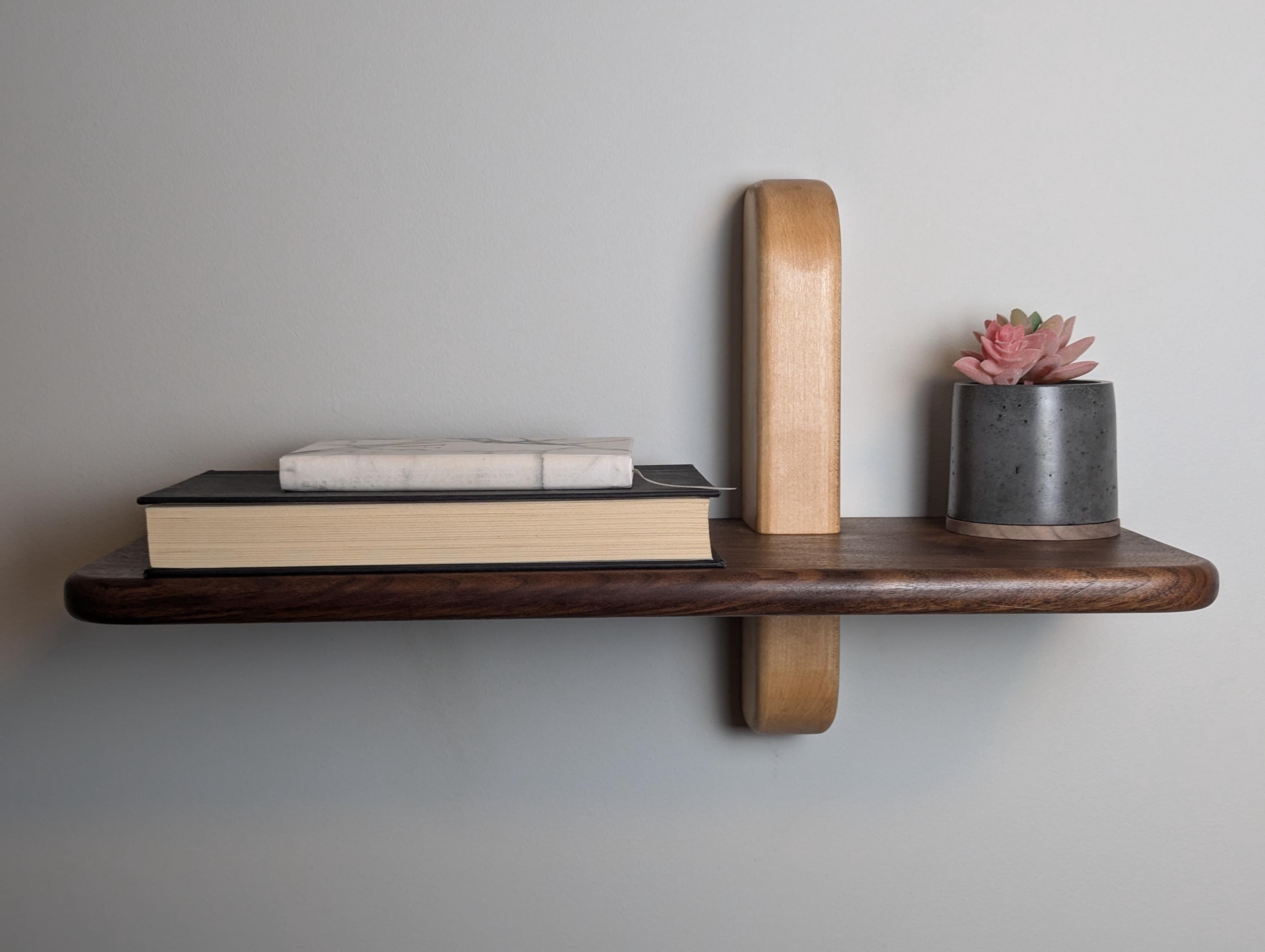 Walnut and Maple Floating Shelf-asymmetrical Shelf-plant Shelf-entry ...