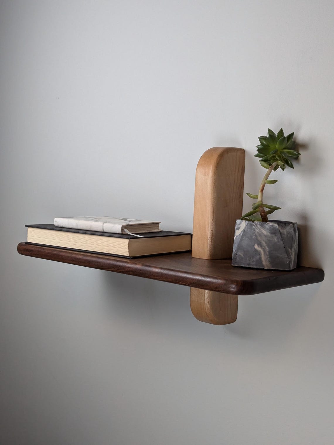 Walnut and Maple Floating Shelf-asymmetrical Shelf-plant Shelf-entry ...