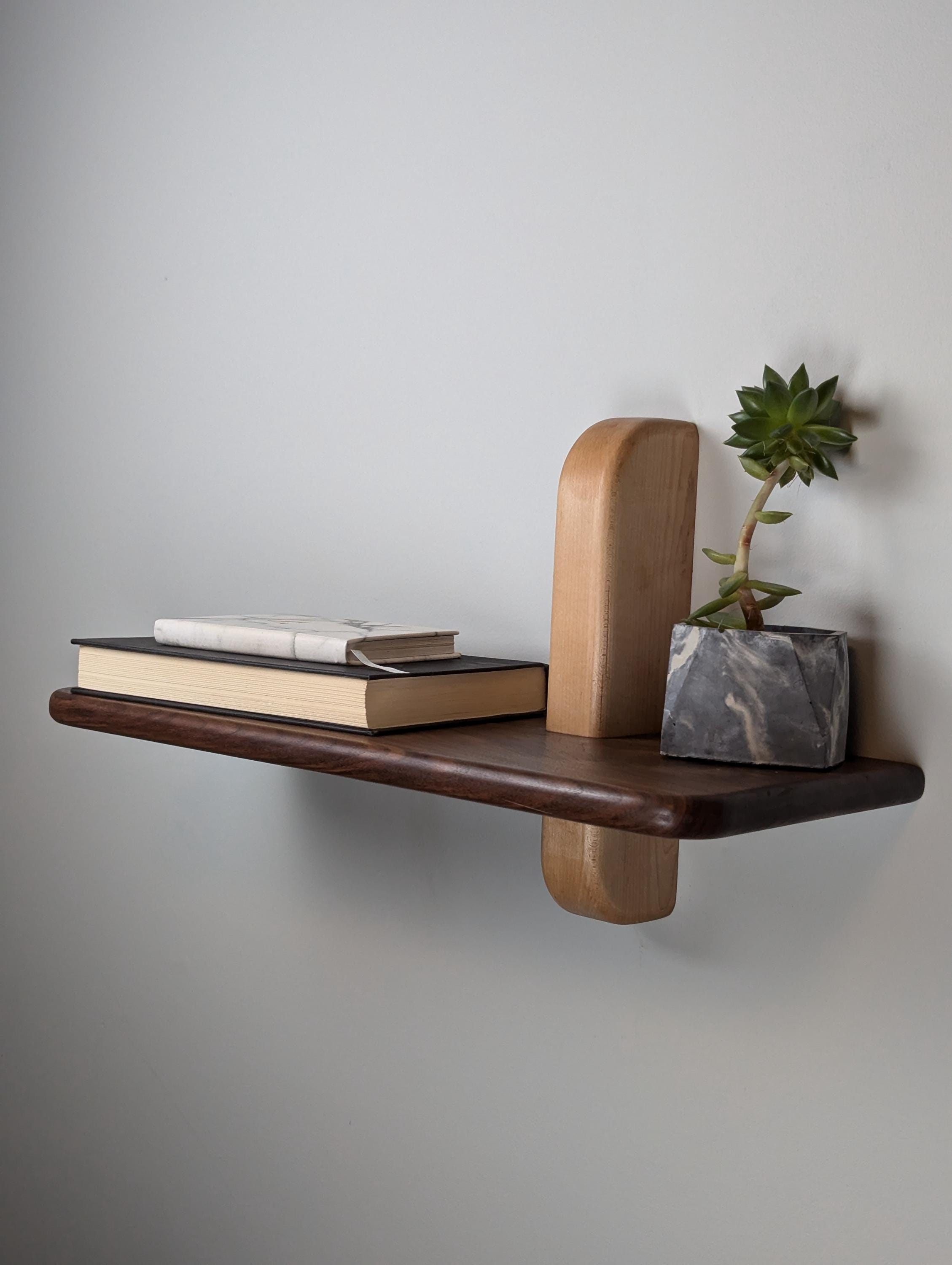 Walnut and Maple Floating Shelf-asymmetrical Shelf-plant Shelf-entry ...