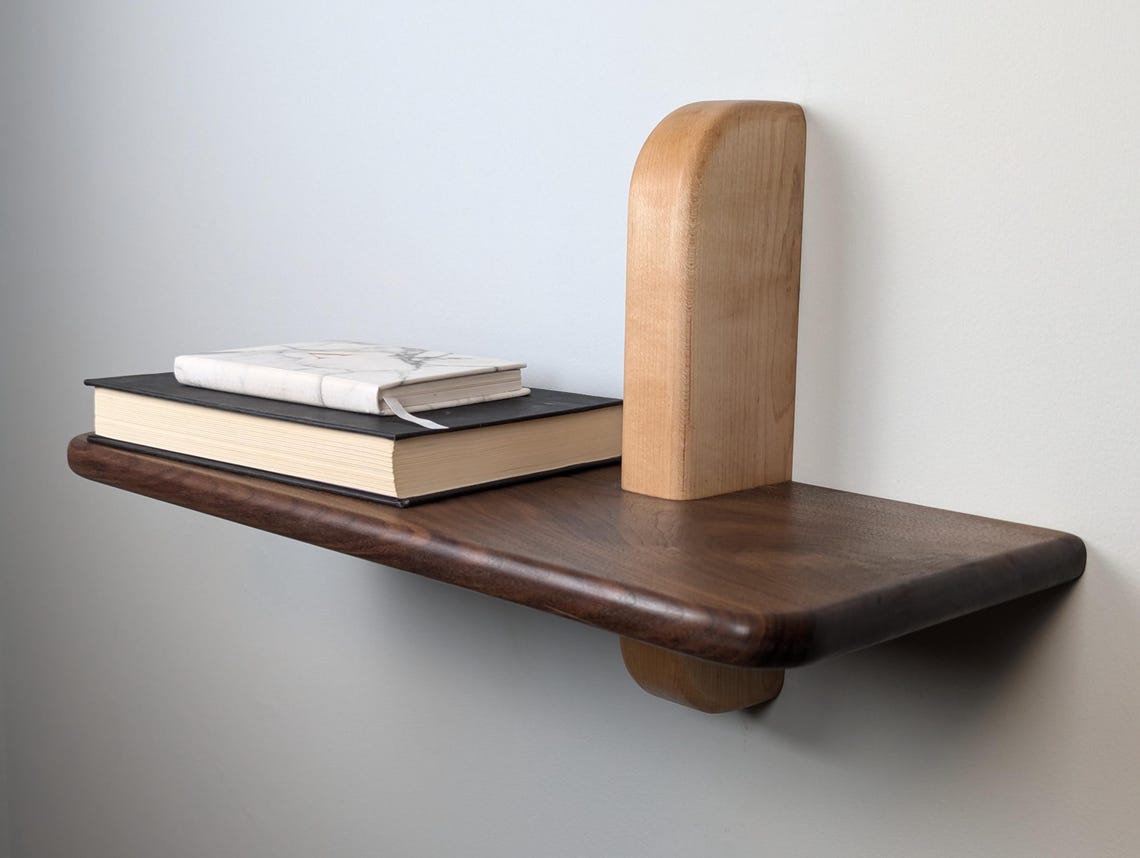 Walnut and Maple Floating Shelf-asymmetrical Shelf-plant Shelf-entry ...
