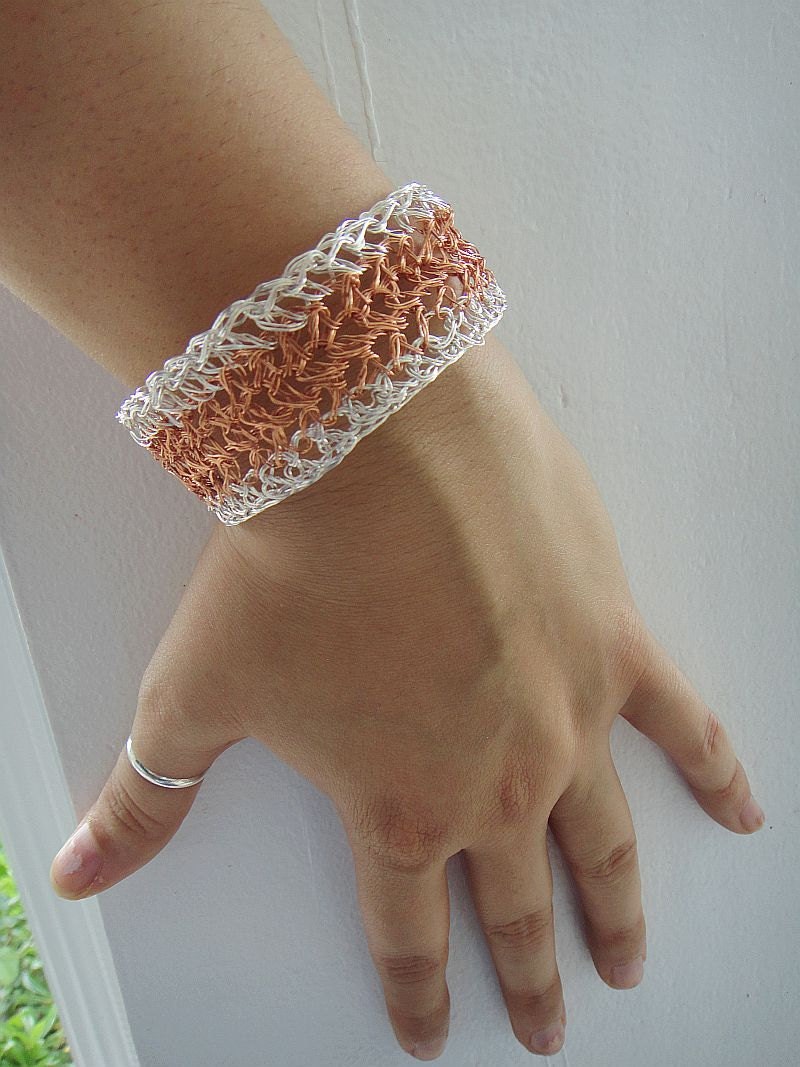 Crochet Bracelet Copper Wire Silver Wire Cuff Bracelet - Etsy
