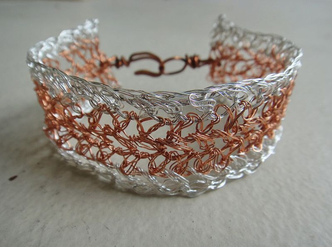 Crochet Bracelet Copper Wire Silver Wire Cuff Bracelet - Etsy