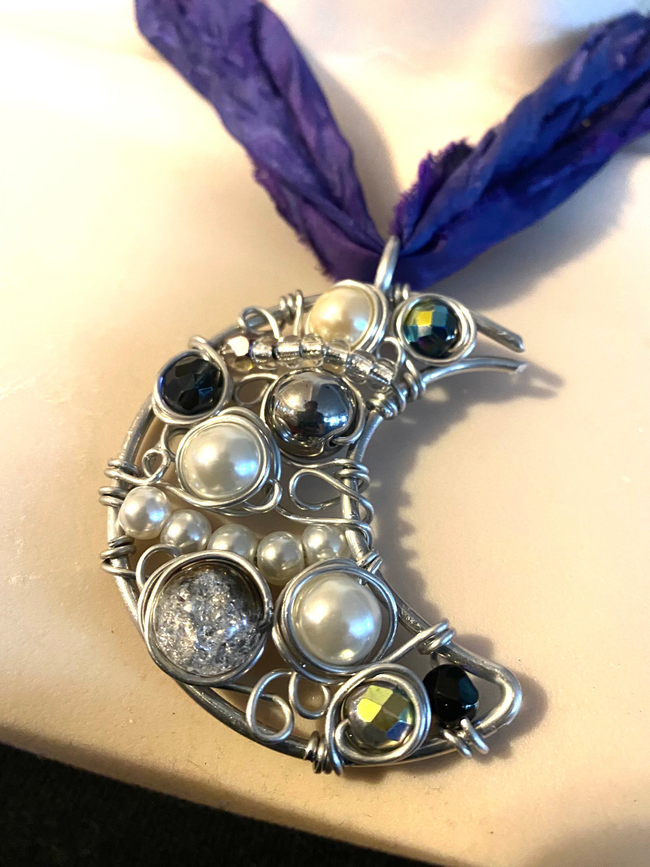 Wire Wrapped Moon Pendant N40 - Etsy