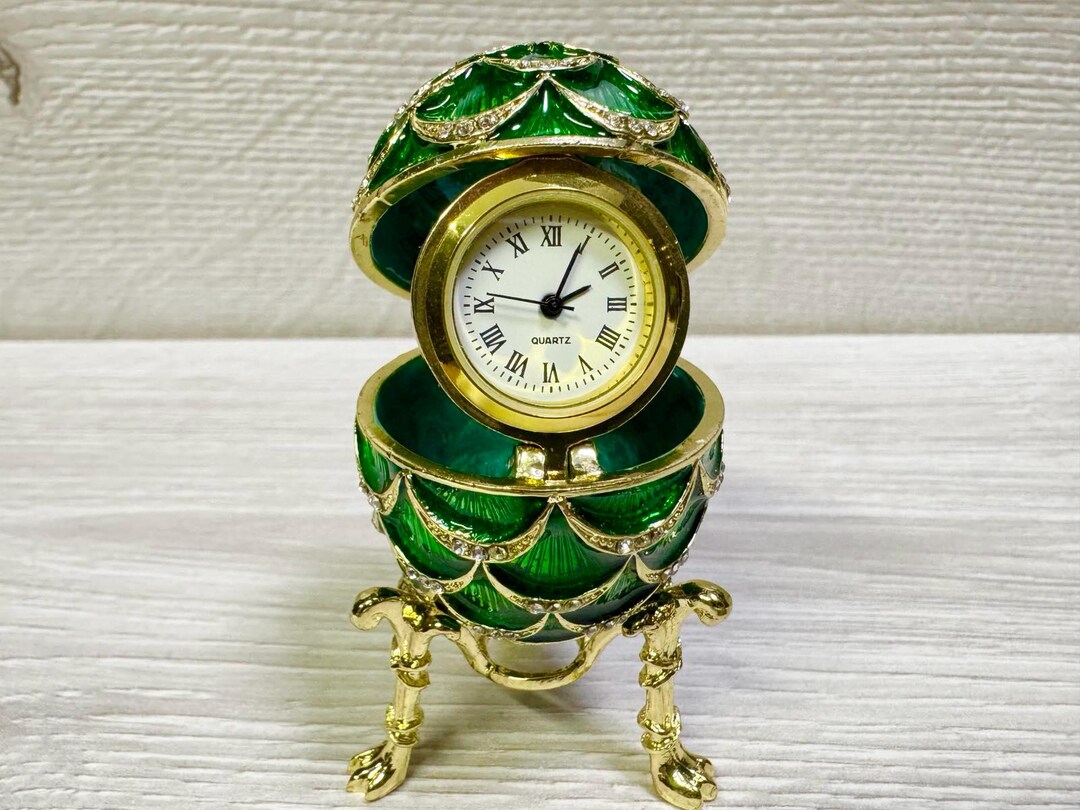 Handmade Faberge Egg Clock Jewelry Box, Enameled With Crystals (7cm) - Etsy