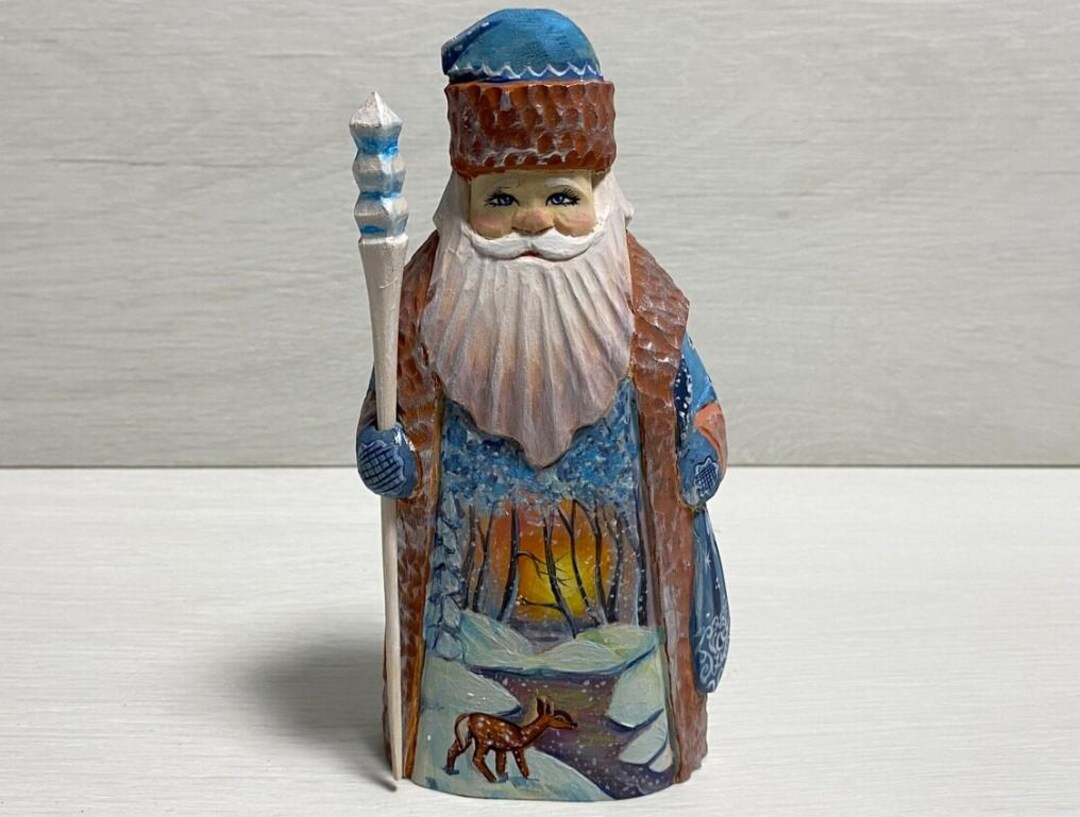 Handcarved Santa Claus, Wooden Ded Moroz, Handmade Figurine Grandfather ...