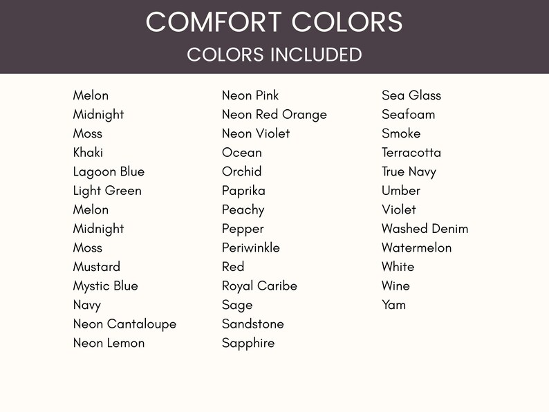 Comfort Colors Color Chart Canva Template: POD T-shirt Guide (digital ...