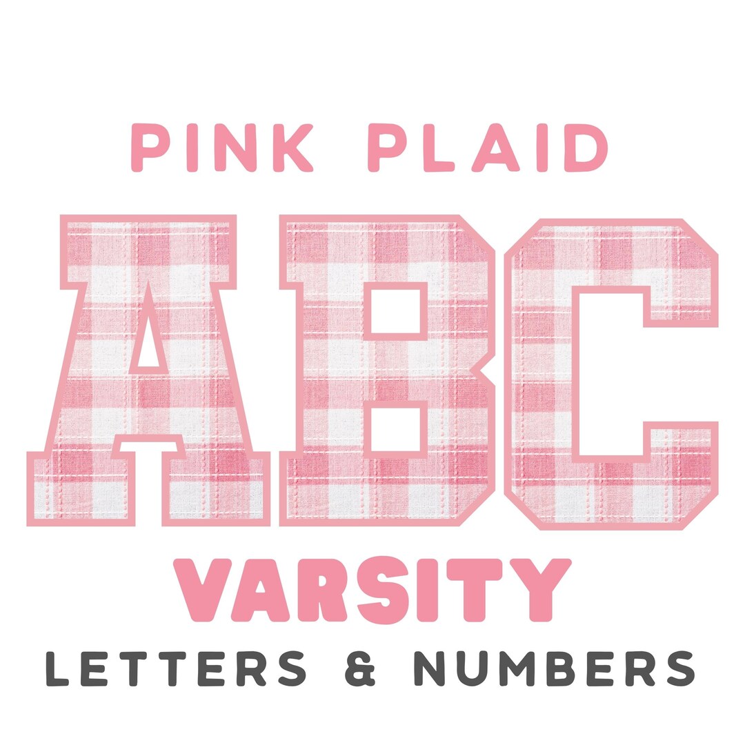 Preppy Pink Plaid Varsity Alphabet PNG | Fabric Look Pink Cottagecore ...
