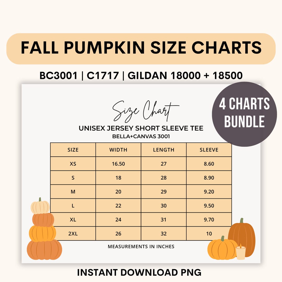 Fall Pumpkins Themed Size Chart Bundle, PNG Instant Digital Download ...