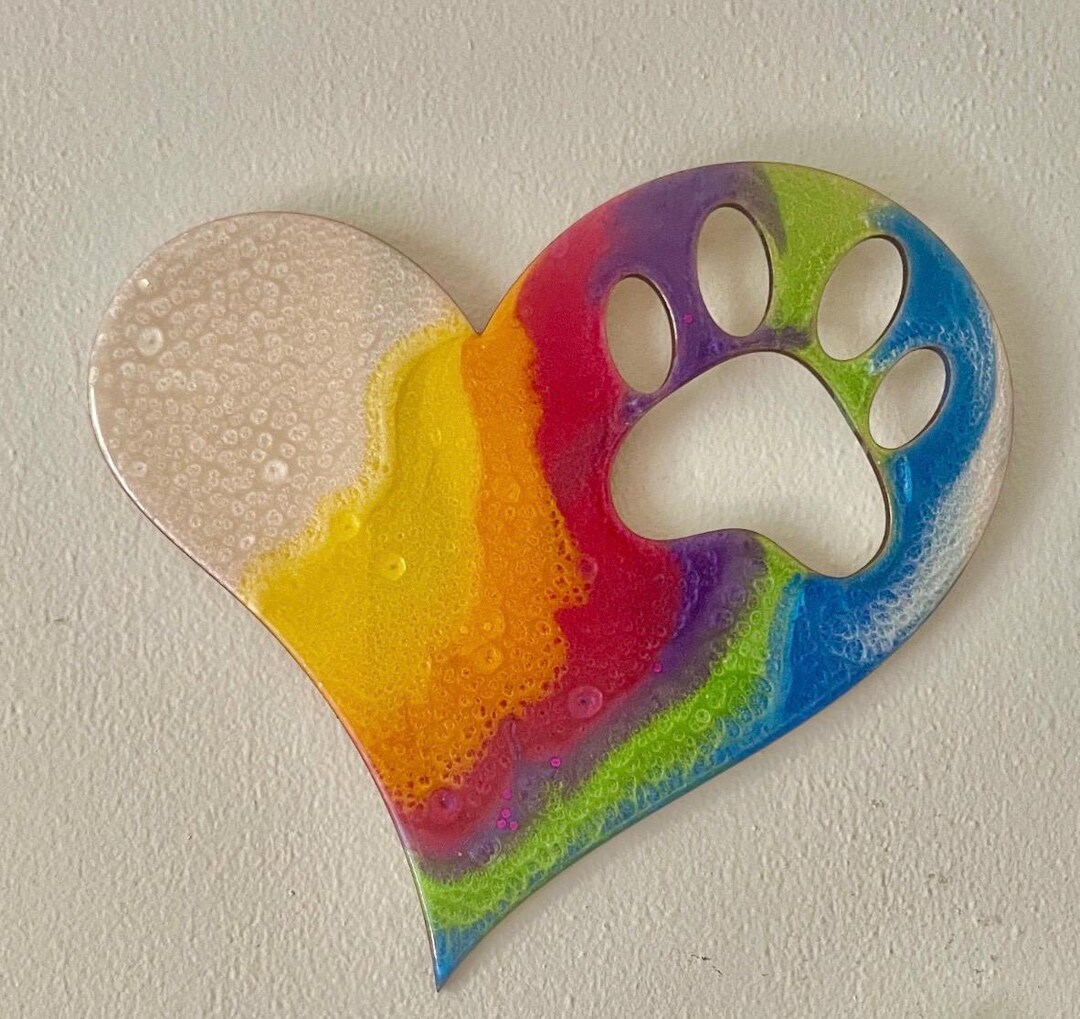Paw Print Heart Rainbow Bridge Resin Art - Etsy