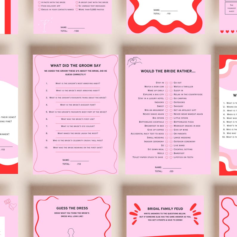 20x Hens Party, Bridal Shower & Bachelorette Party Games Cards Retro ...