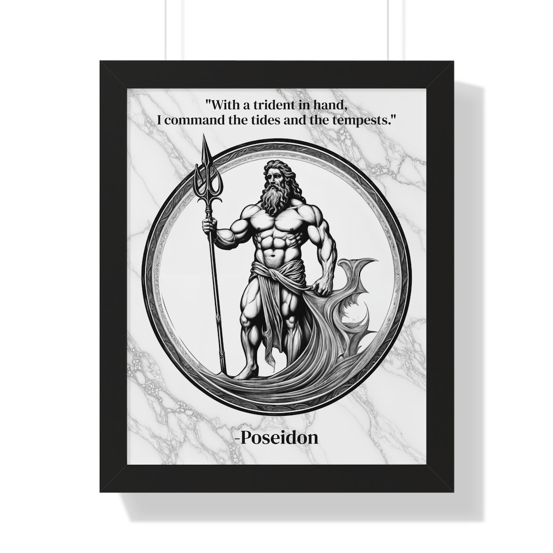 Poseidon Trident Ocean Wave Inspirational Framed Wall Art Quote for ...