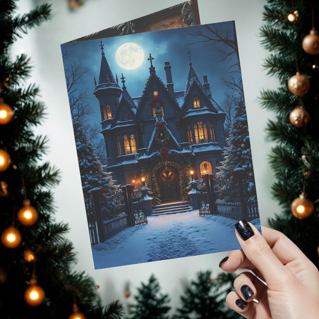 Snowy Victorian Mansion Christmas Card Greeting Cards | Winter Night ...