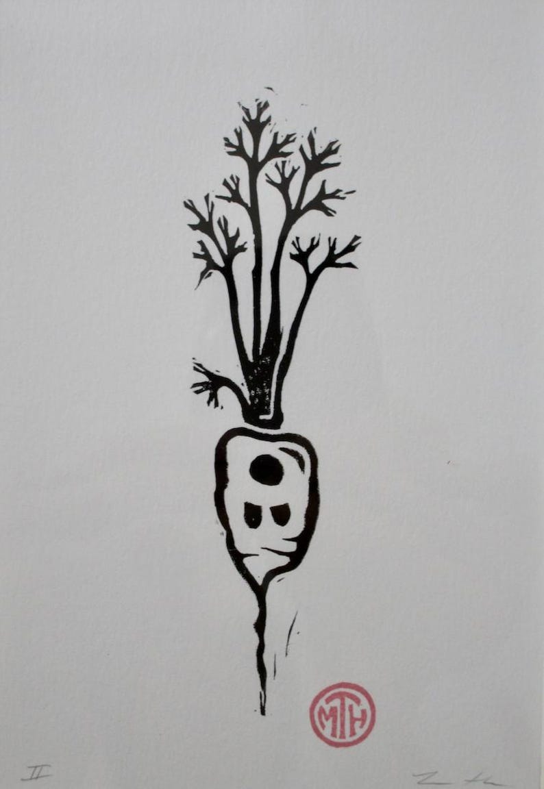 Linoleum Block Print of Surprised Carrot - Etsy