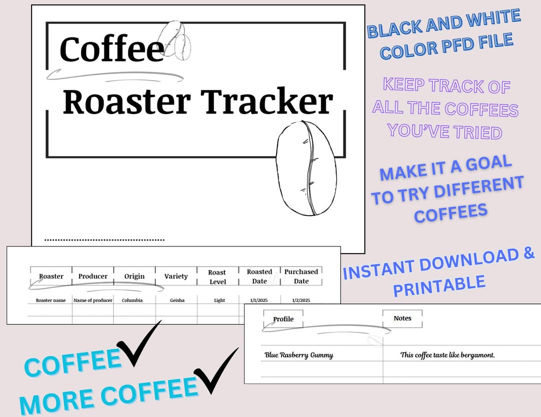 Printable Coffee Roaster Tracker, Coffee Log, Coffee Journal PDF File ...
