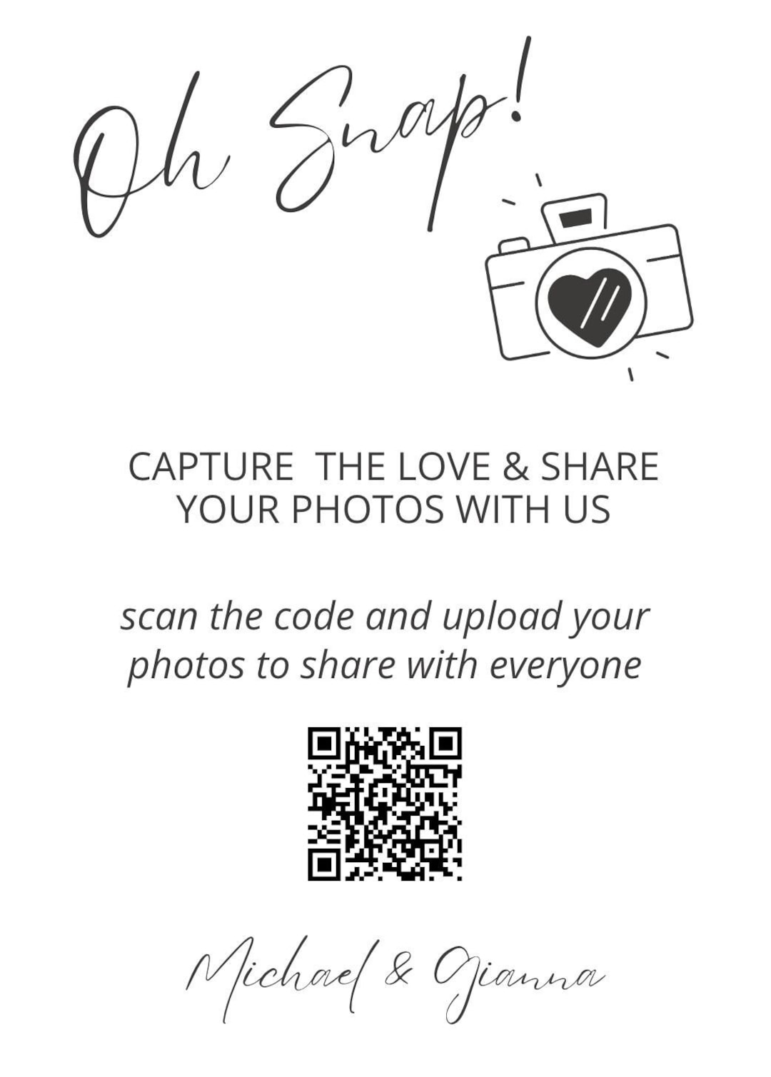 Editable Wedding QR Code Sign Template | Personalized Photo Sharing ...