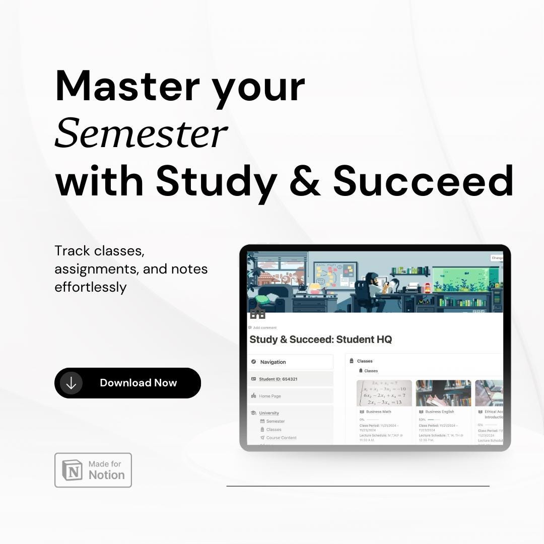 Study and Succeed: Notion Student Planner | Organize Classes ...