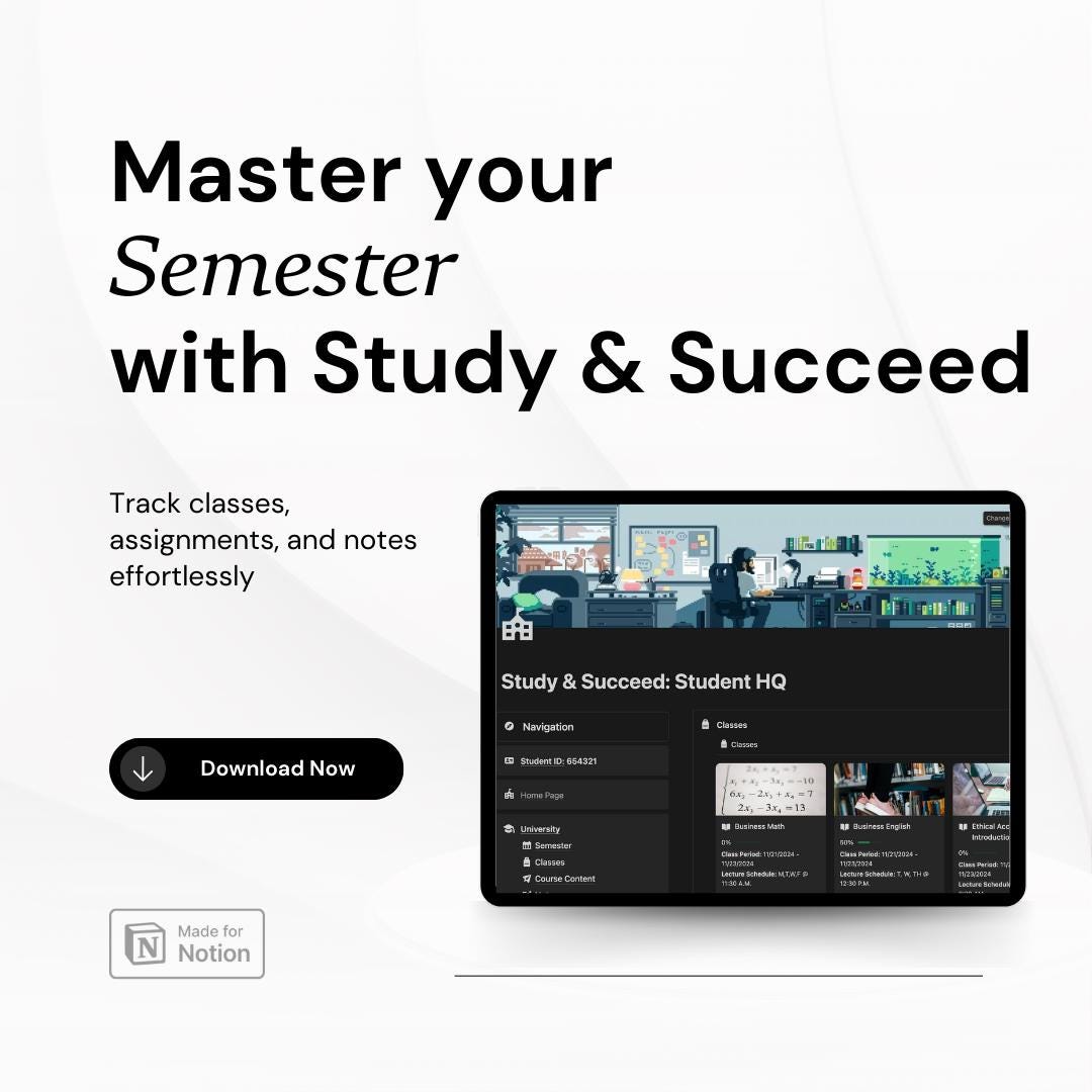Study and Succeed: Notion Student Planner | Organize Classes ...